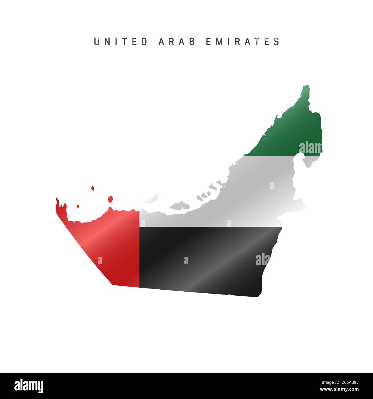 Detailed waving flag map of United Arab Emirates. Vector map with ...