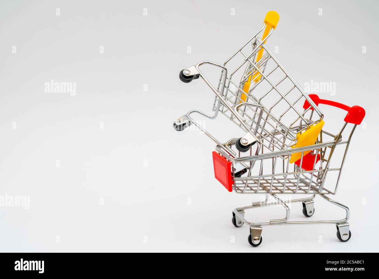 Metal trolley for supermarket. Transportation of products in store ...