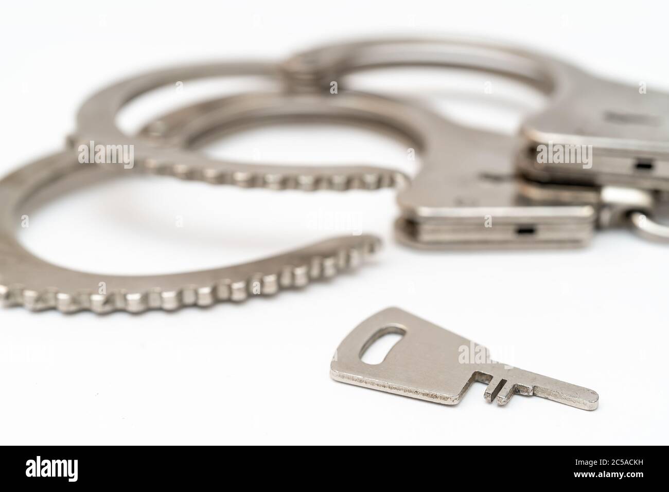 Metal handcuffs. Detention of criminals breaking law. Restriction of ...