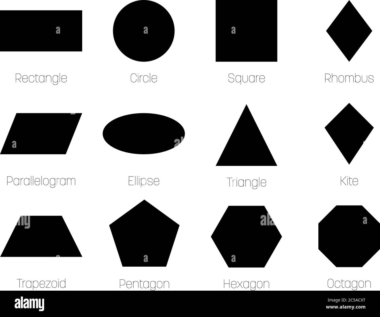 Geometric shapes with labels. Set of 12 basic shapes. Simple flat ...