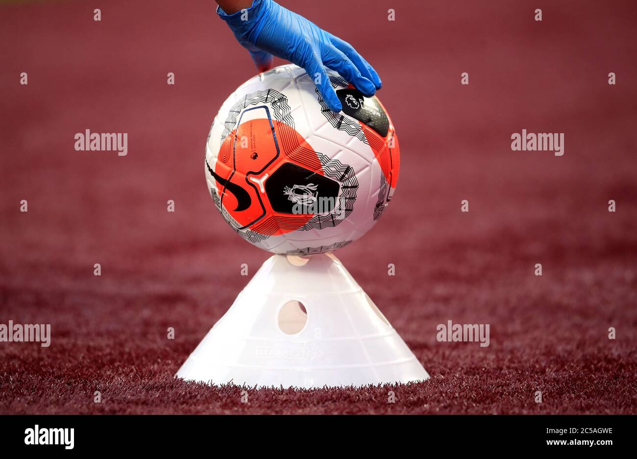 Match ball on a cone during the Premier League match at the London ...