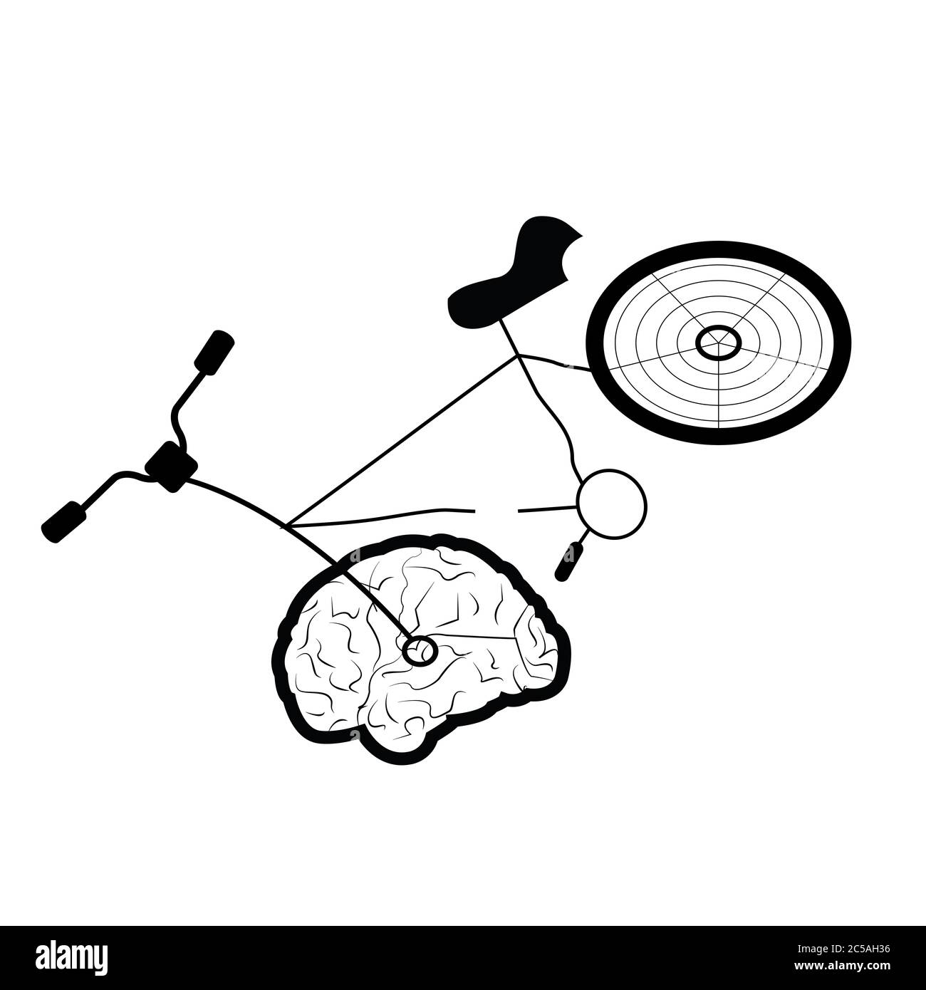 illustration of a bicycle with one wheel in the shape of a brain, being ...