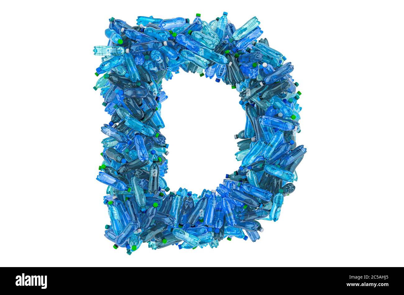 Letter D from plastic water bottles, 3D rendering isolated on white ...