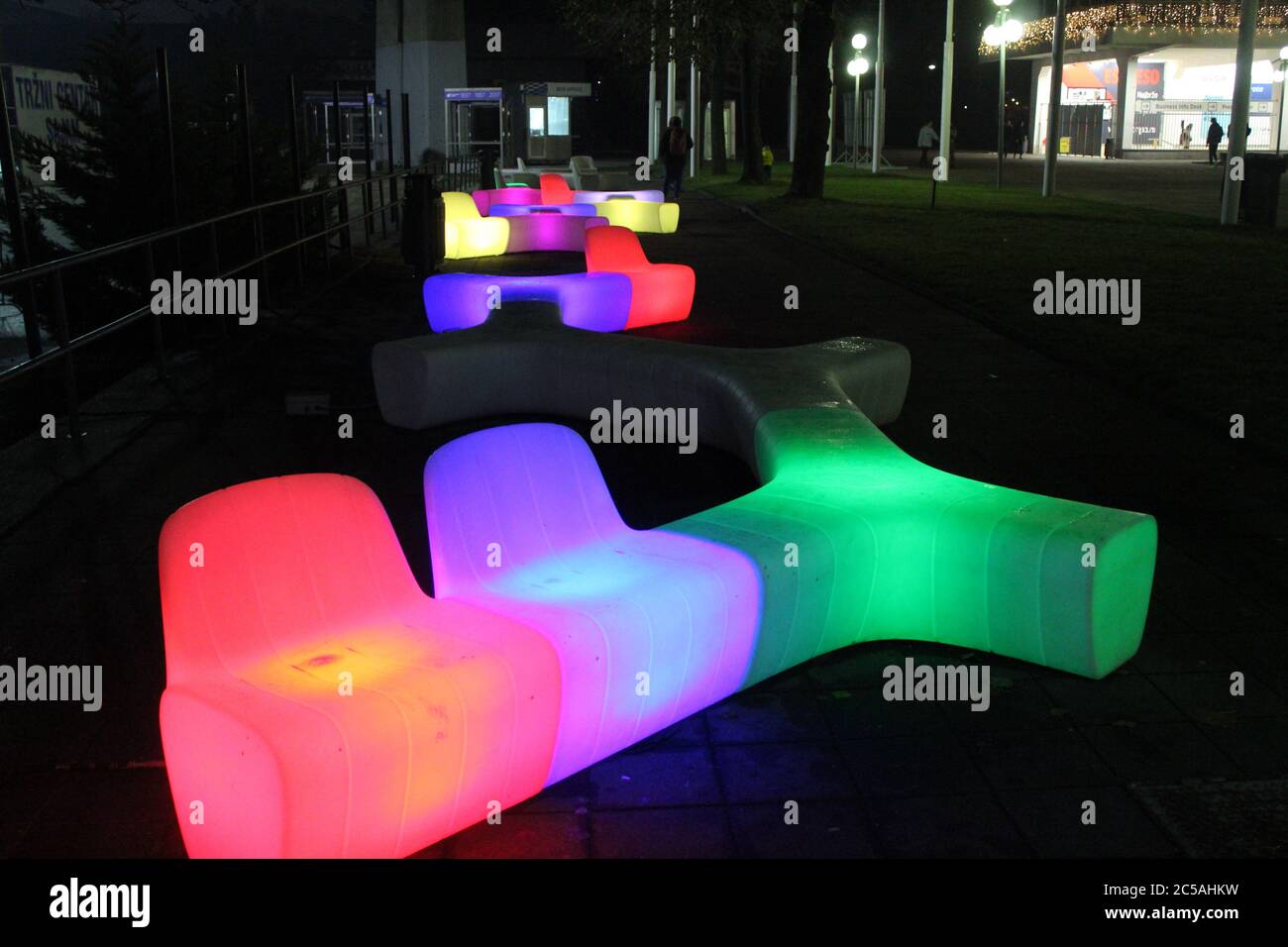 Luminous benches outdoor at night Stock Photo - Alamy