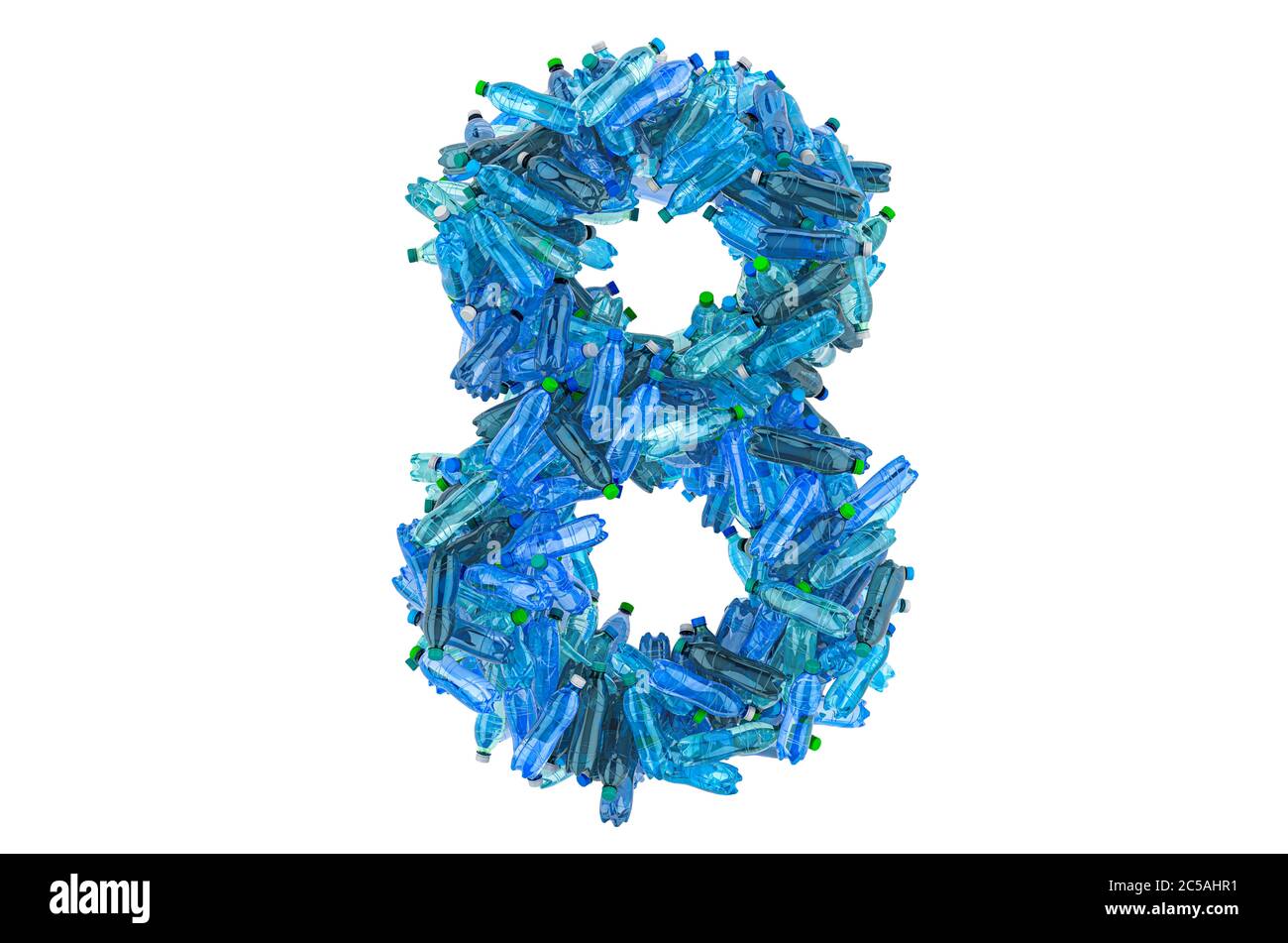 Number 8 from plastic water bottles, 3D rendering isolated on white ...