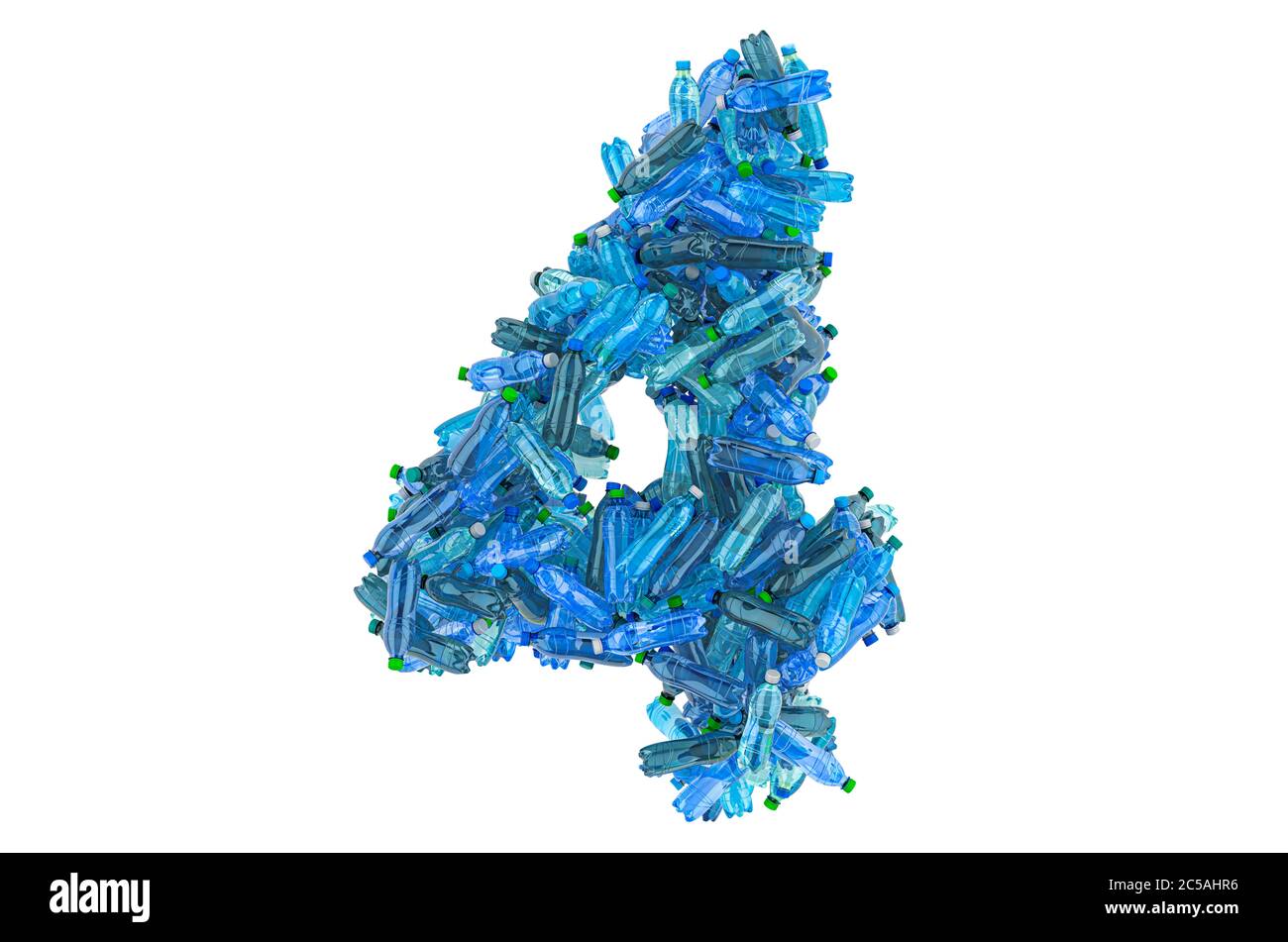 Number 4 from plastic water bottles, 3D rendering isolated on white ...