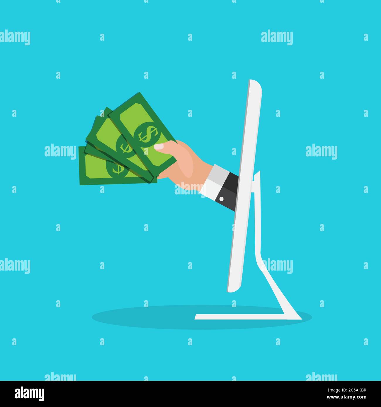 Hand with money from computer for paying business concept design ...