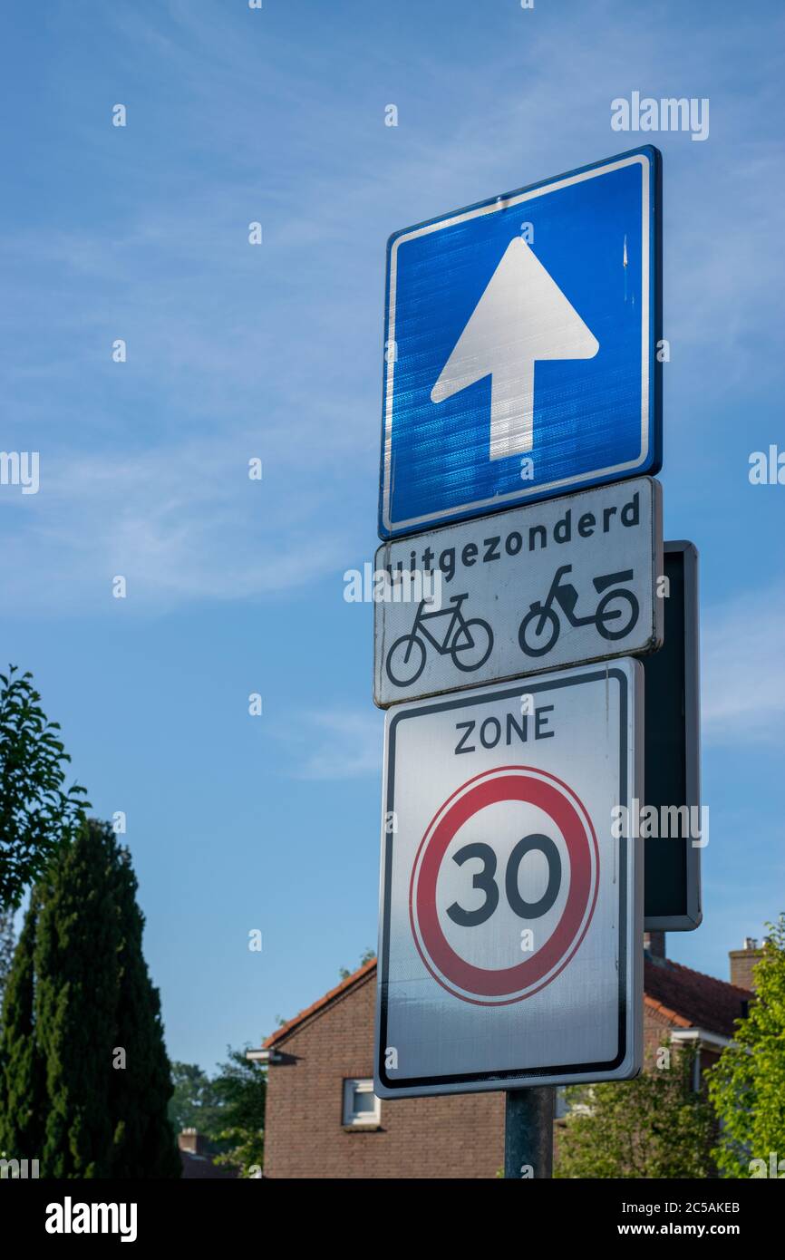 Dutch road sign one way road Stock Photo - Alamy