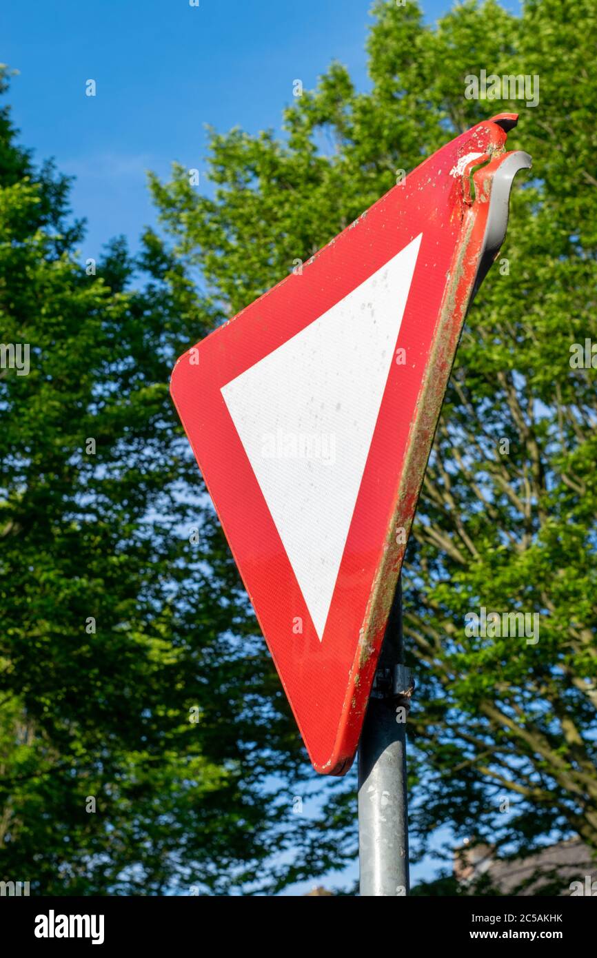 Dutch road sign: give priority to traffic on the main road ahead Stock ...