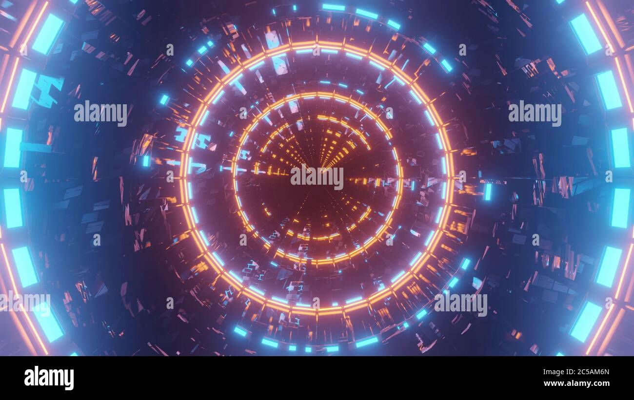 3D rendering of orange and light blue lights forming a circle ...