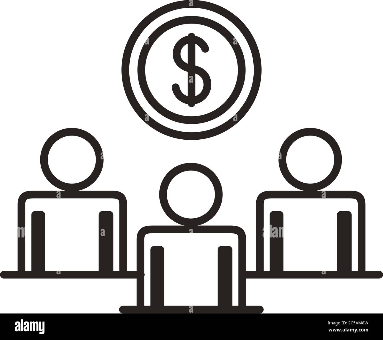 businessmen teamwork figures with coin dollar line style icon vector ...