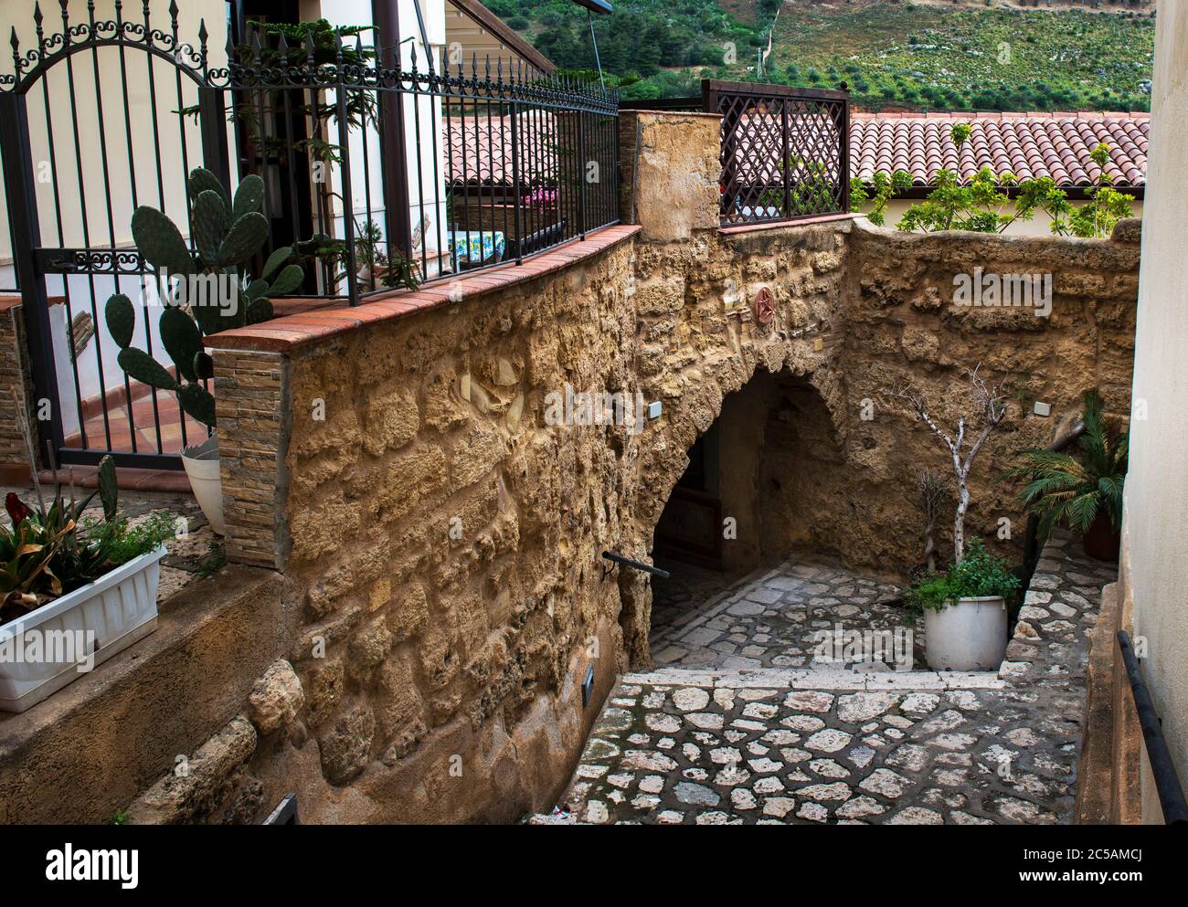 Winding stone stairway in Castellammare del Golfo, Sicily, Italy Stock ...