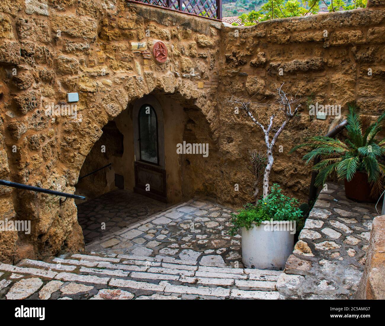 Winding stone stairway in Castellammare del Golfo, Sicily, Italy Stock ...
