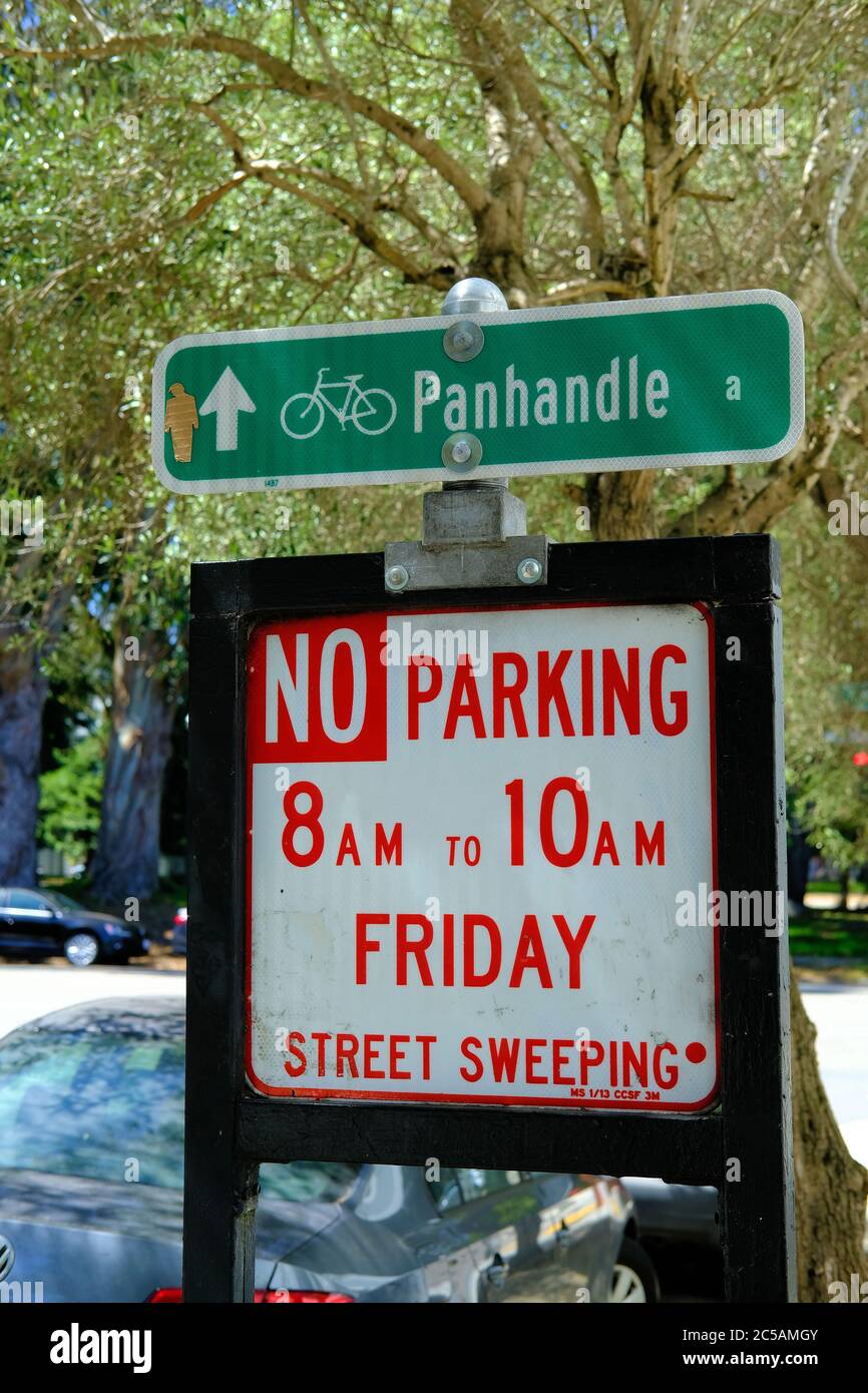 Sign for bicycle riders pointing to Panhandle Park in San Francisco ...