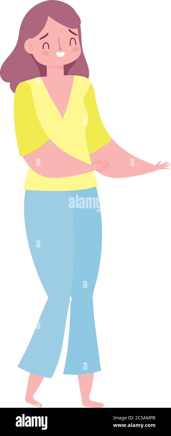 young woman character female standing isolated icon design white ...
