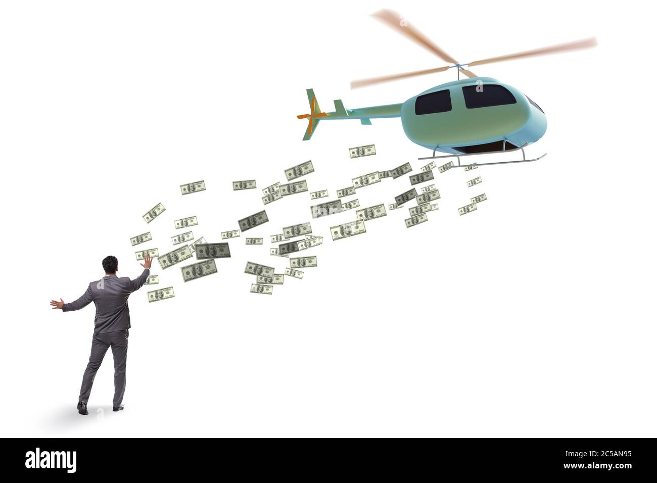 Helicopter money concept with the businessman Stock Photo - Alamy