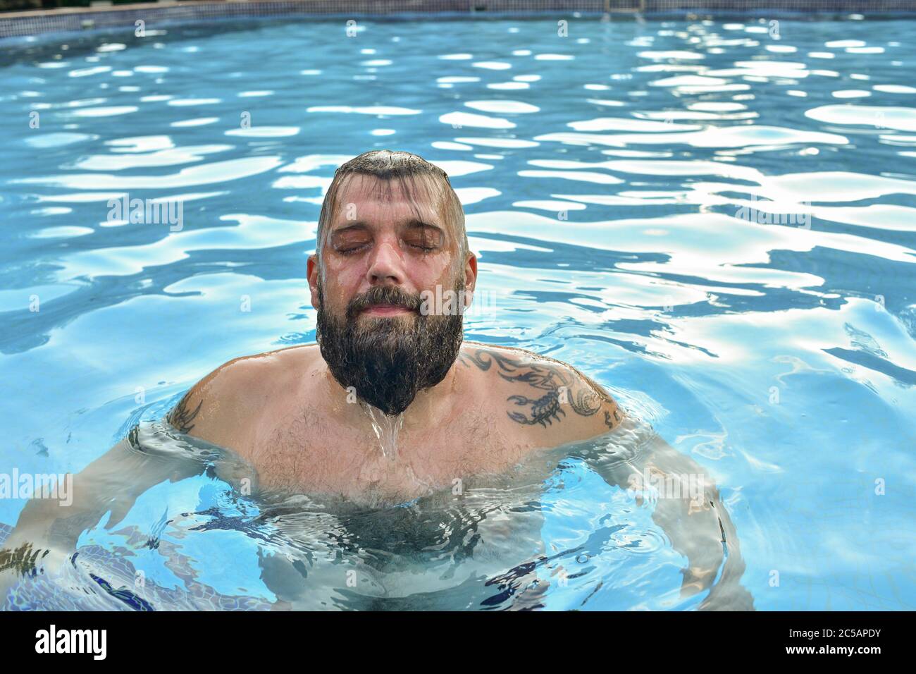 Bearded man swimming in a pool. Man with a beard in the pool Stock ...