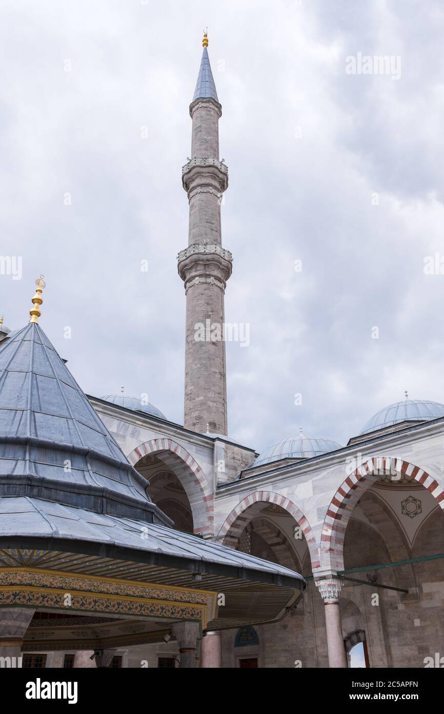 View of the minaret of the Fatih Mosque, Istanbul Turkey, from inside ...