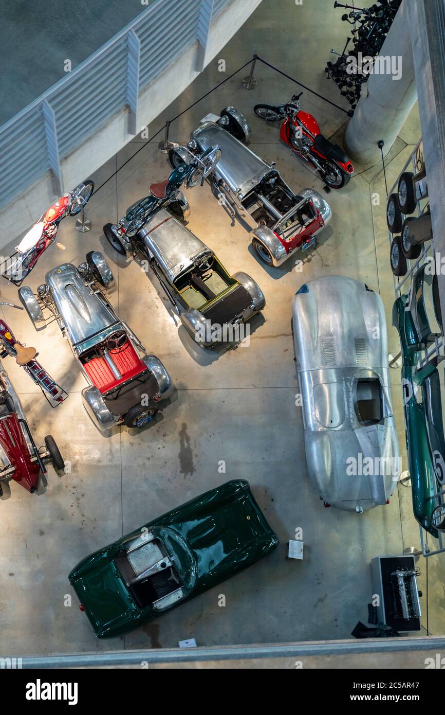 birds eye aerial view of lotus racing cars in the Barber Vintage ...
