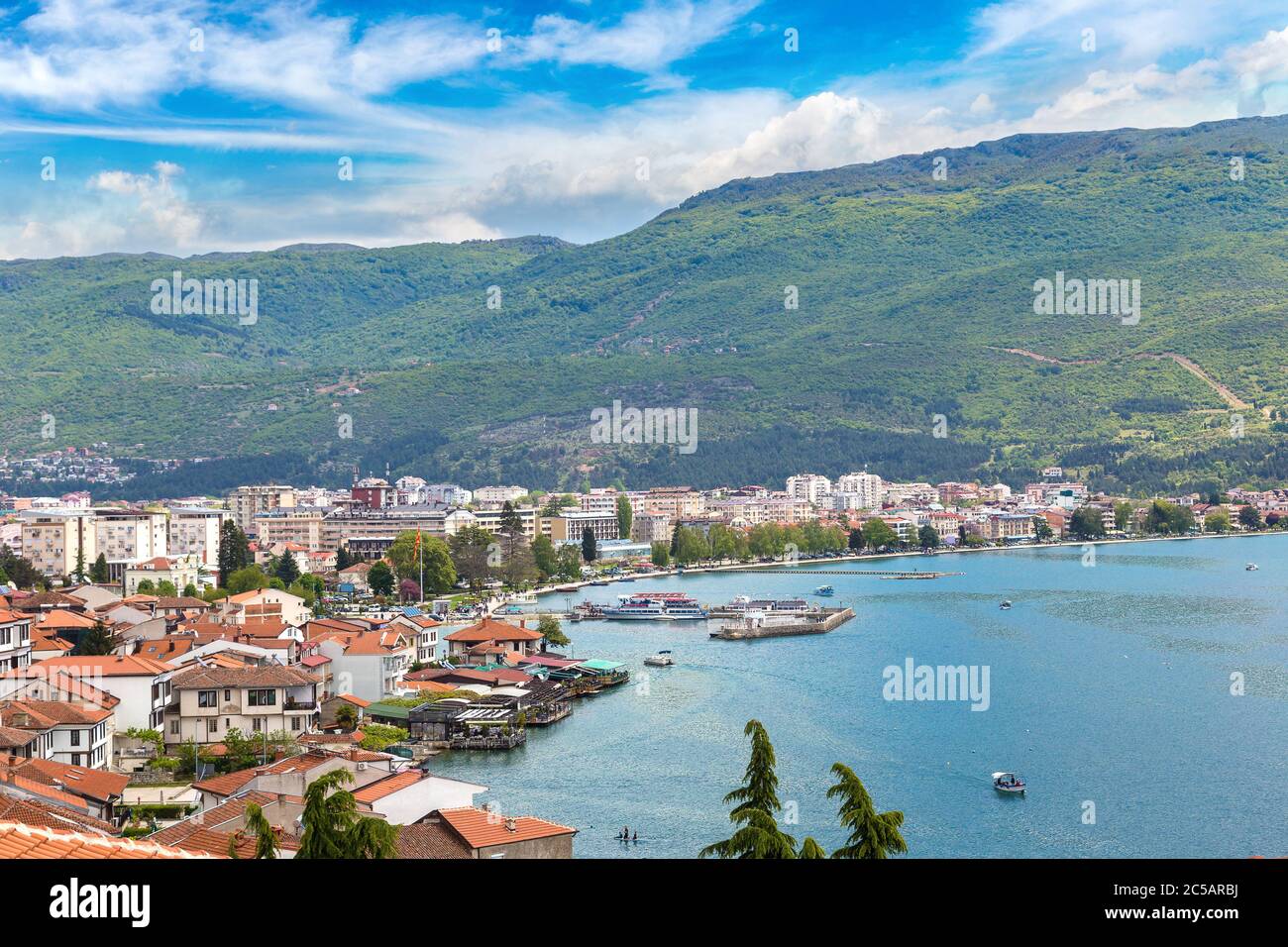 Ohrid city and lake Ohrid in a beautiful summer day, Republic of ...