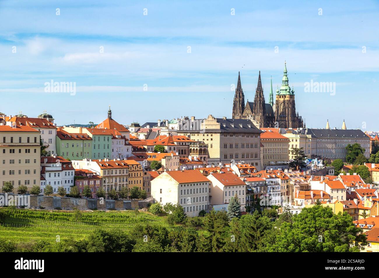Panoramic aerial view of Old Town square in Prague in a beautiful ...
