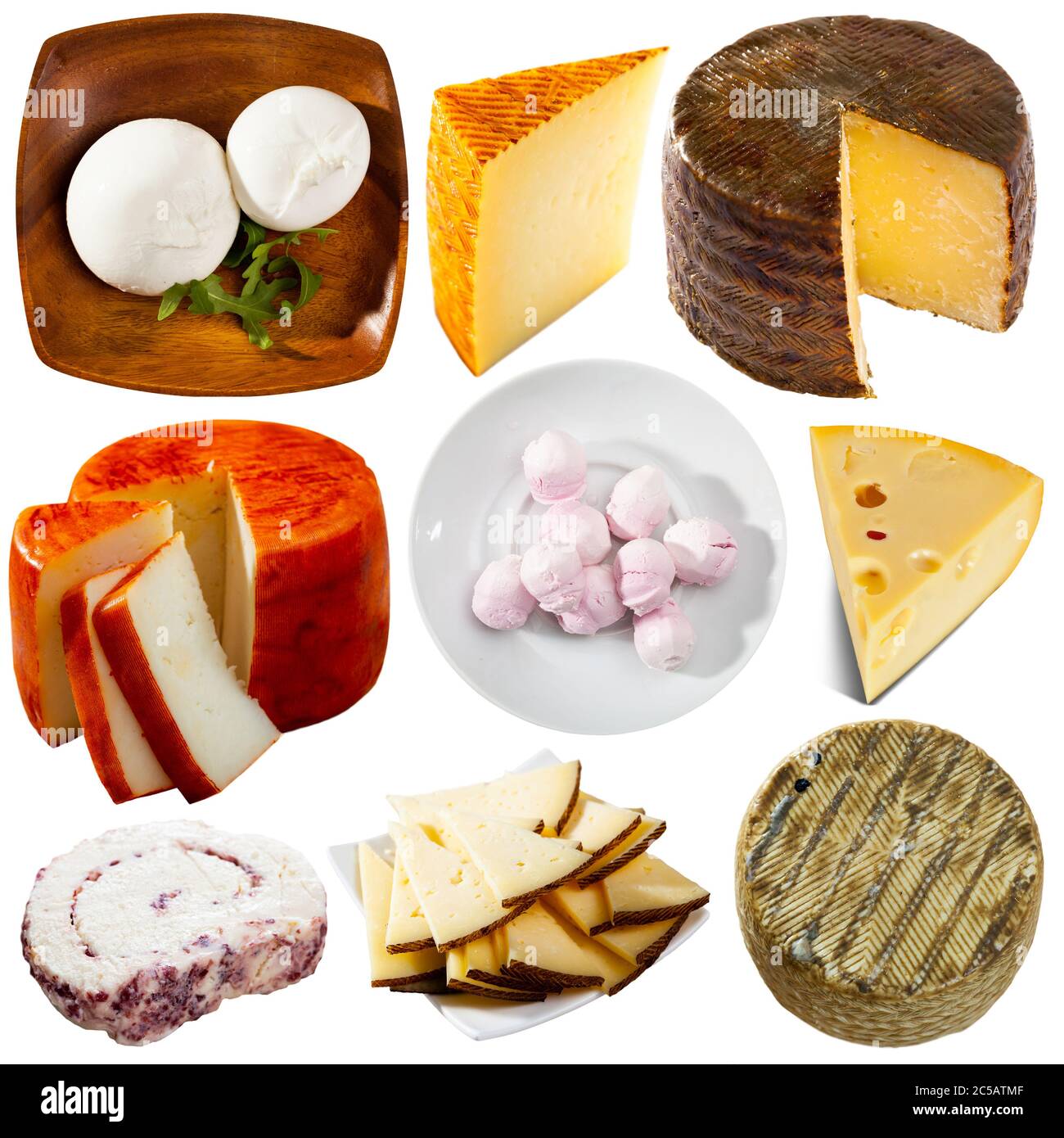 Image of various cheeses isolated on white background Stock Photo - Alamy