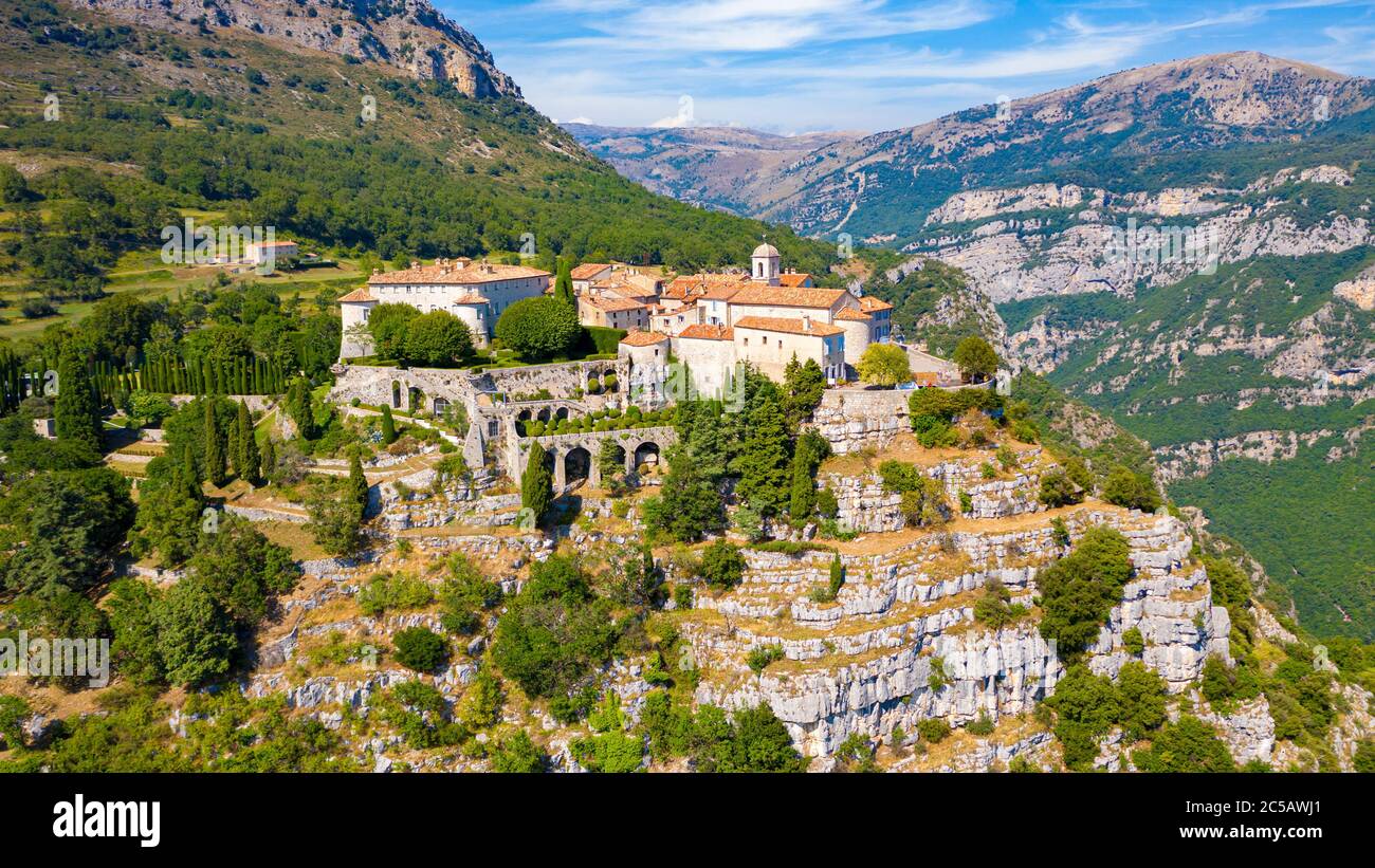 View of mountain top village Gourdon in Provence, France Stock Photo ...