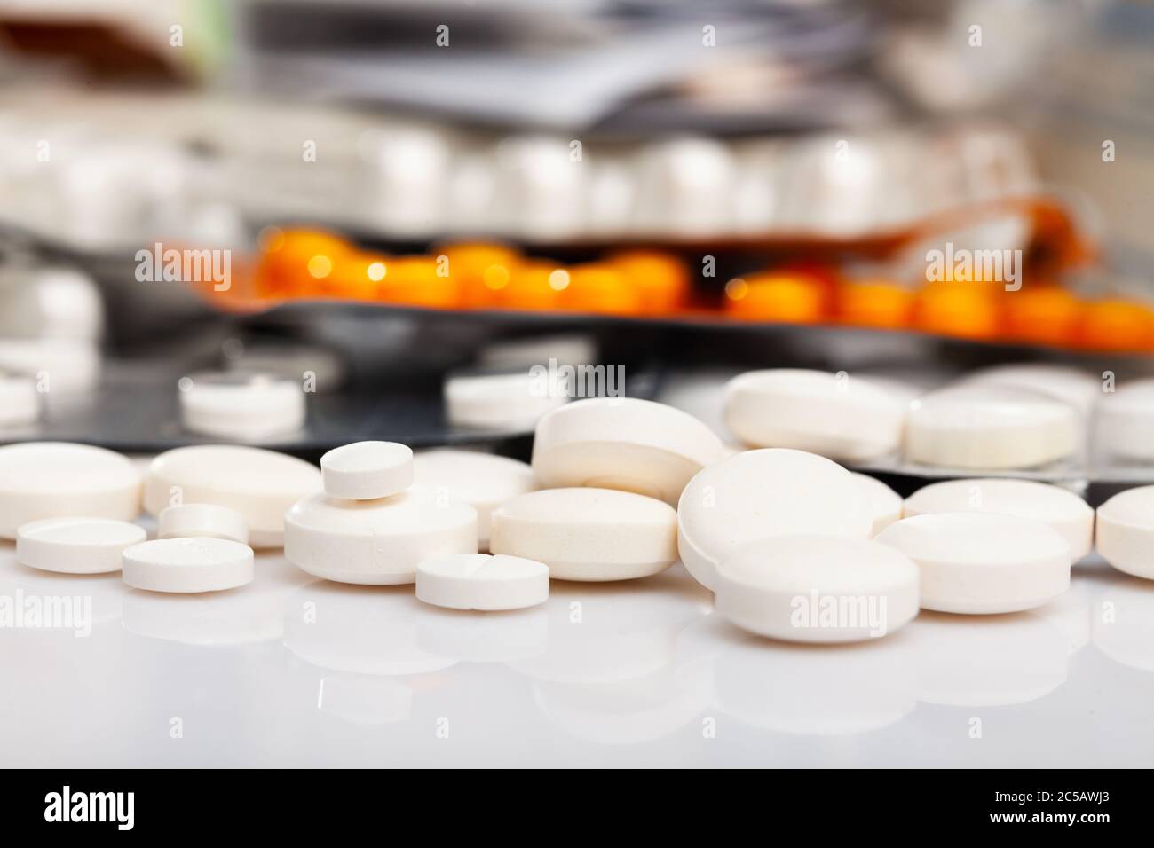 Pills on white background, pharmaceutical industry concept Stock Photo ...
