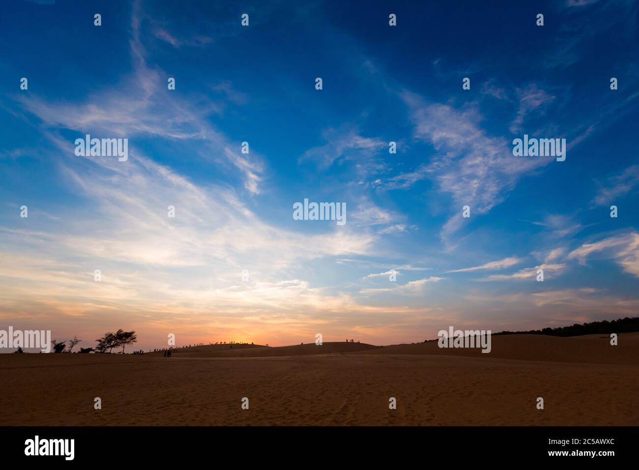Red sand dunes in Mui Ne, Phan Tiet area in Vietnam. Landscape viewed ...