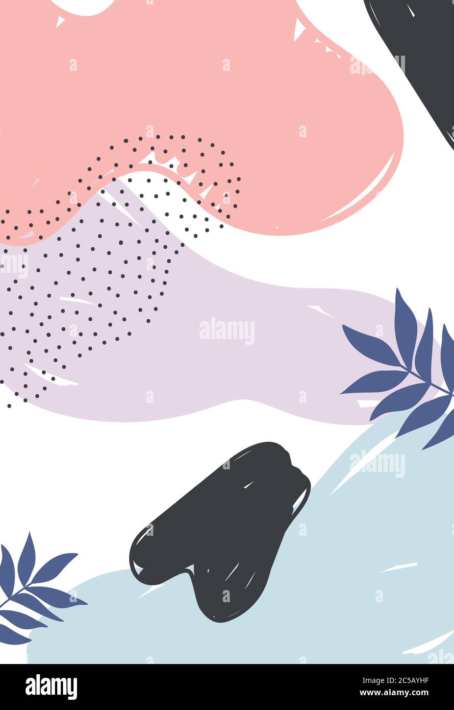 memphis style abstract leaves decoration texture with spots vector ...