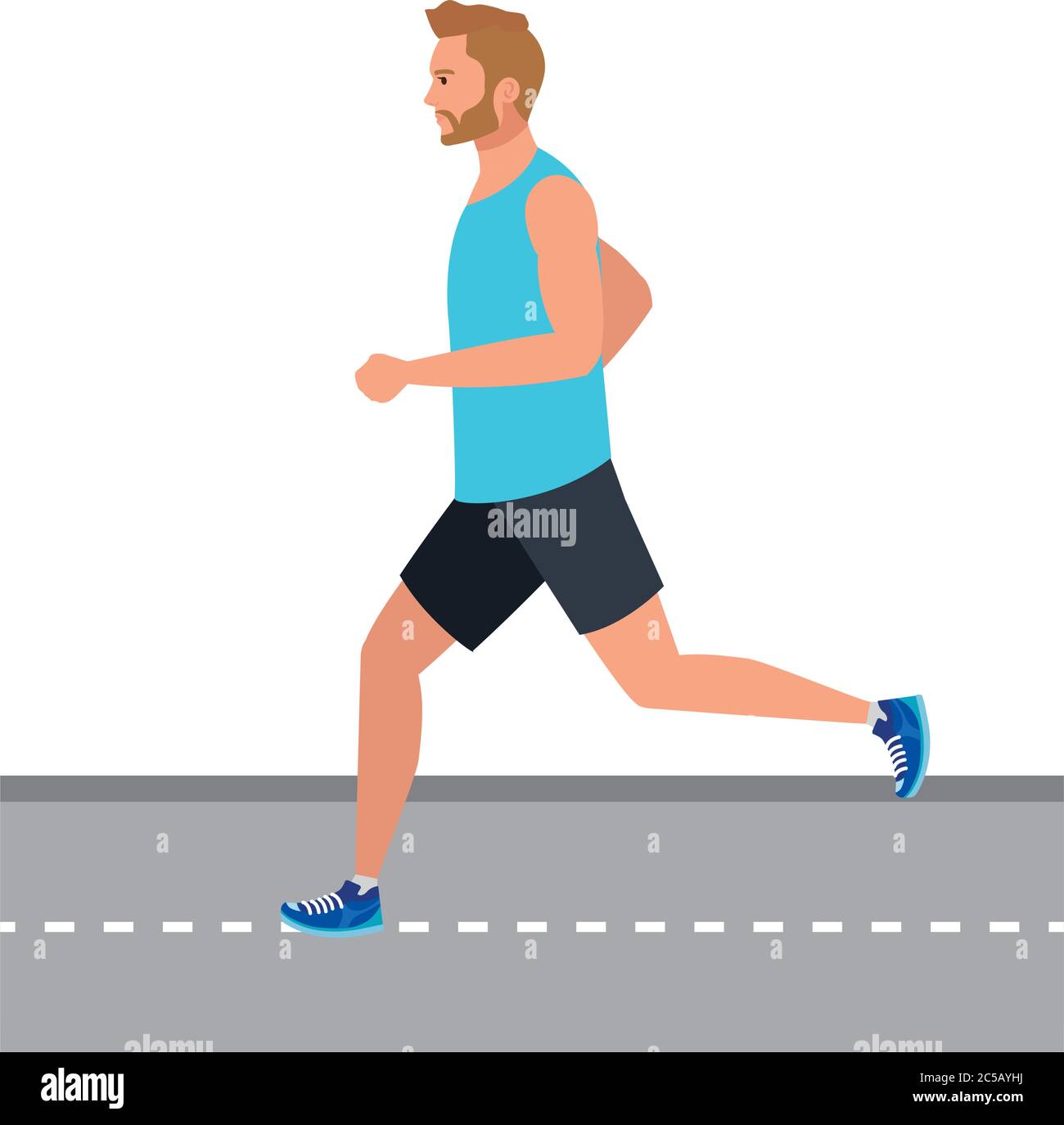 man running on highway, man in sportswear jogging, male athlete on ...
