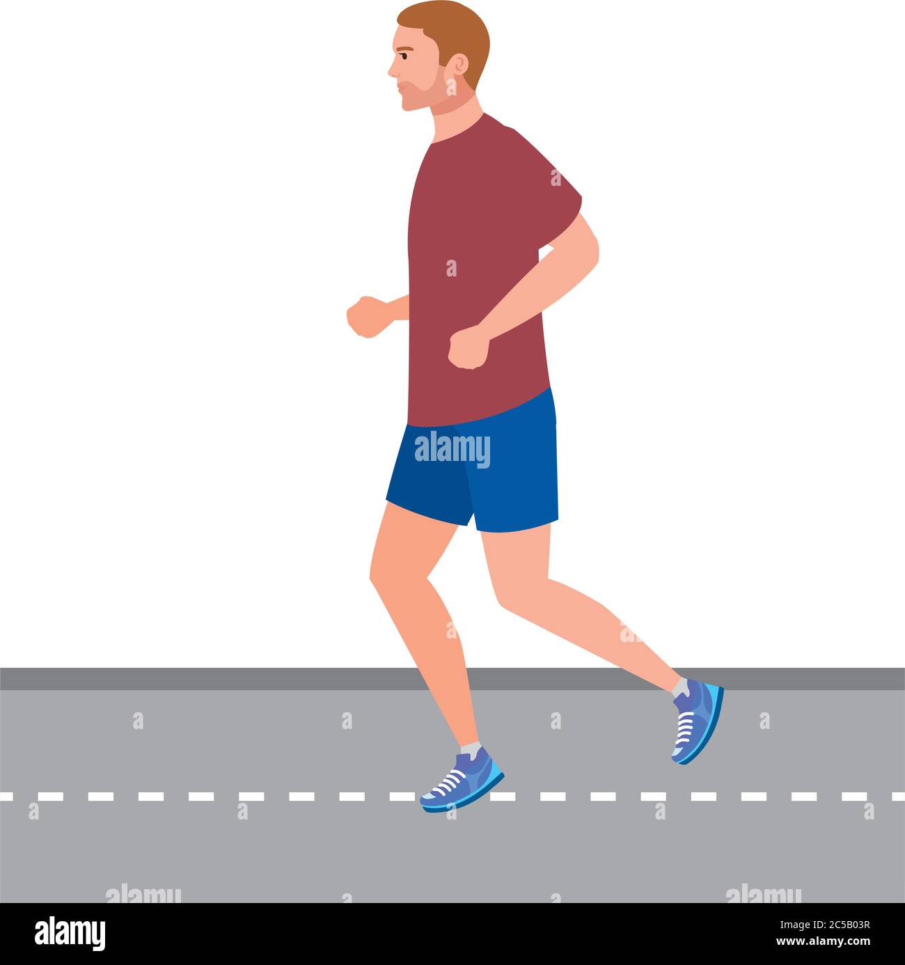 man running on highway, man in sportswear jogging, male athlete on ...