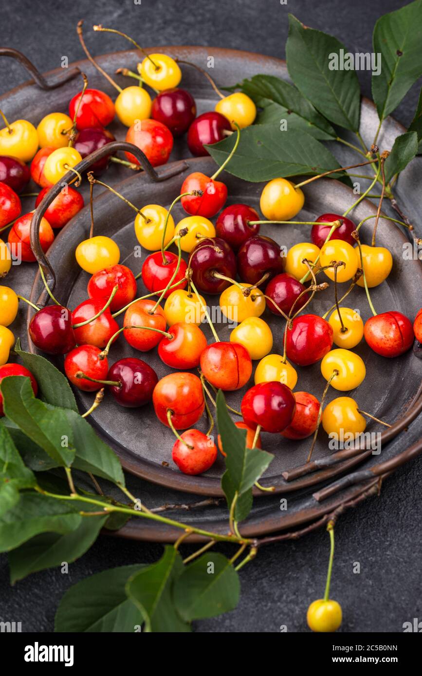 Fresh ripe red and yellow cherry Stock Photo - Alamy