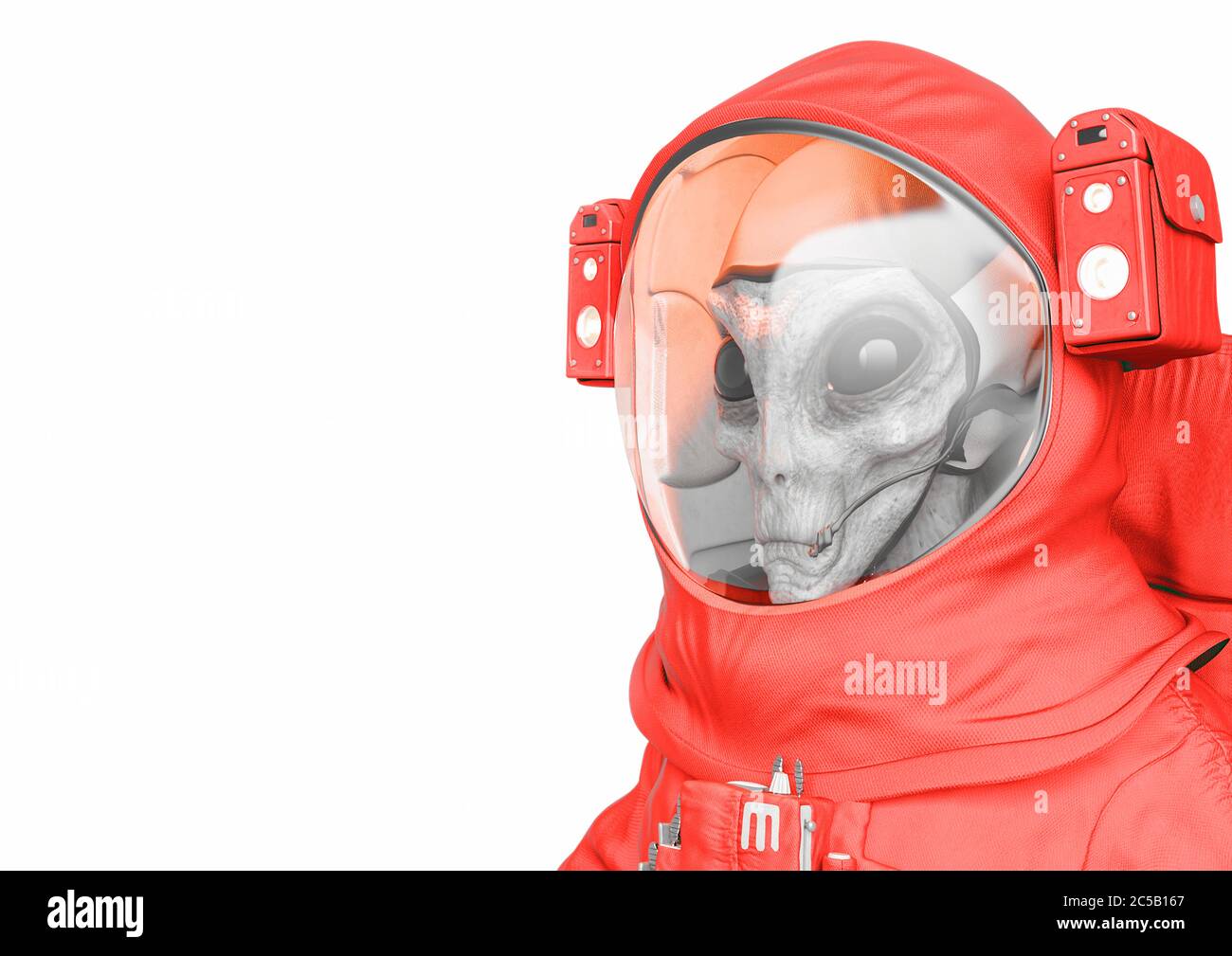 alien astronaut side view close up with copy space, 3d illustration ...