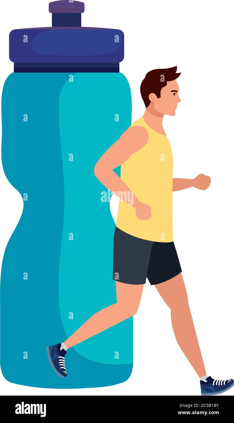 man running with background of bottle plastic drink, male athlete with ...