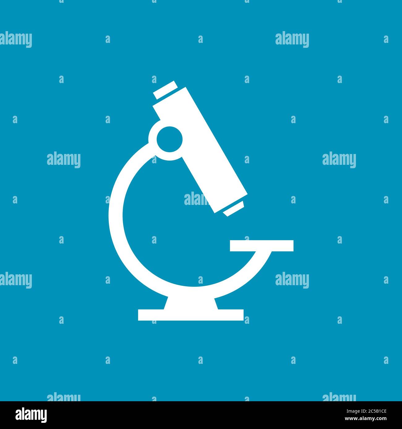 White microscope icon on blue background. Science, medicine concept ...