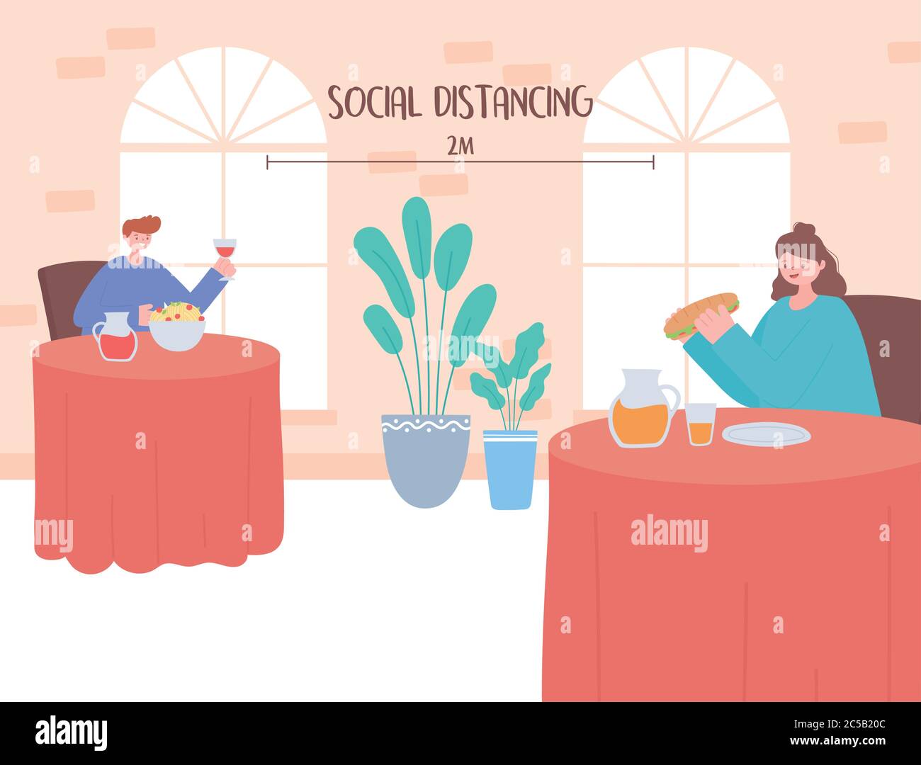 restaurant social distancing, couple have dating eating keep distance ...