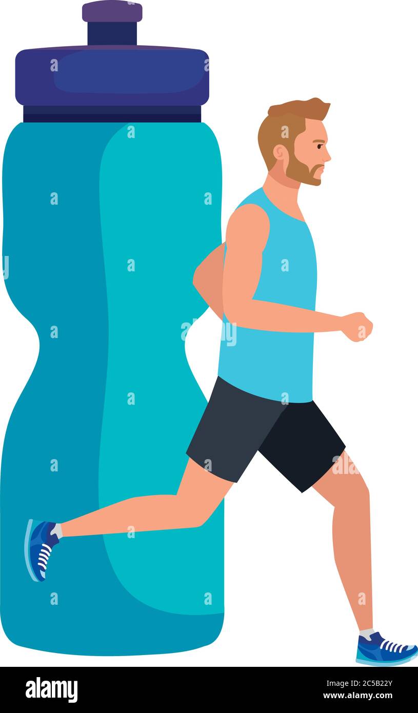 man running with background of bottle plastic drink, male athlete with ...