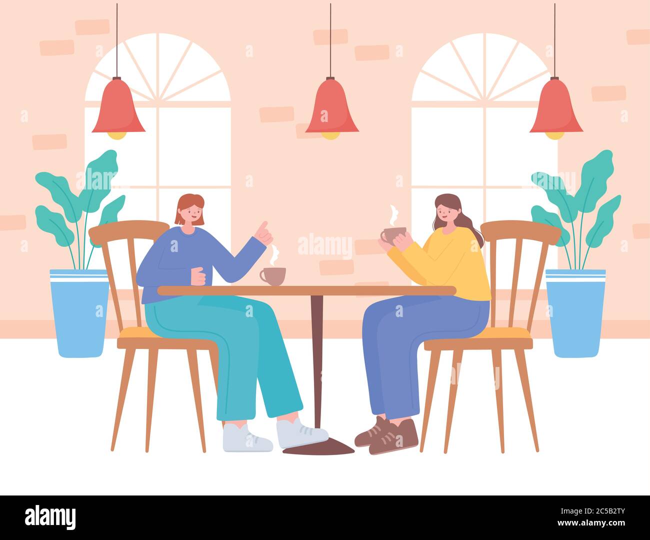 restaurant social distancing, people drinking coffee in the restaurant ...