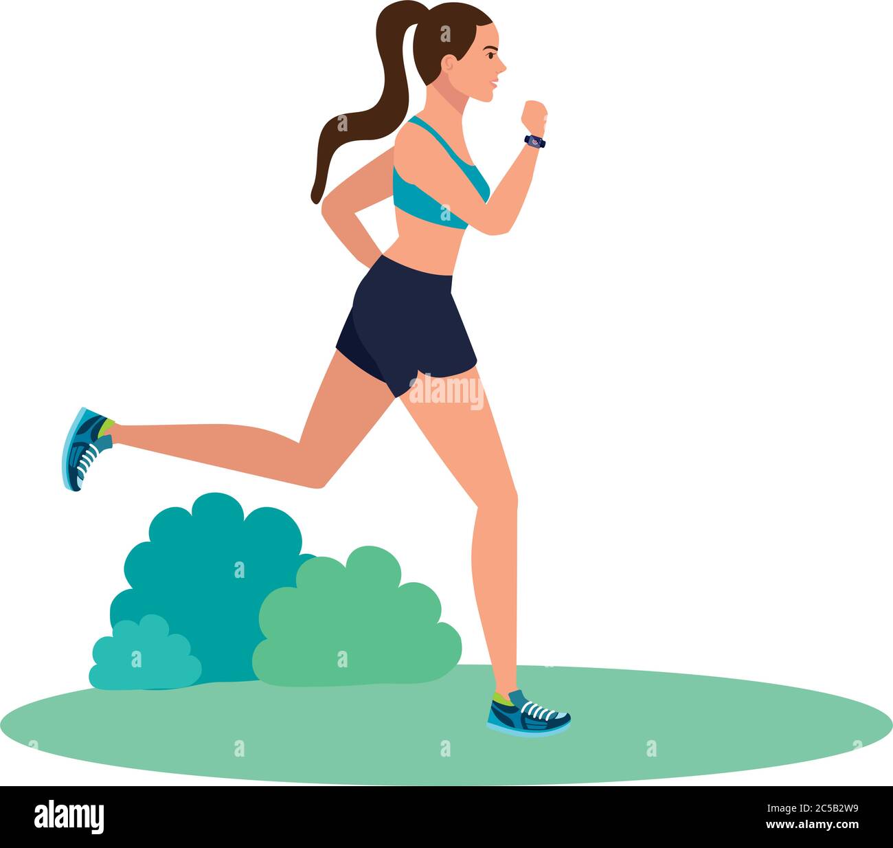 woman running on grass, woman in sportswear jogging, female athlete on ...