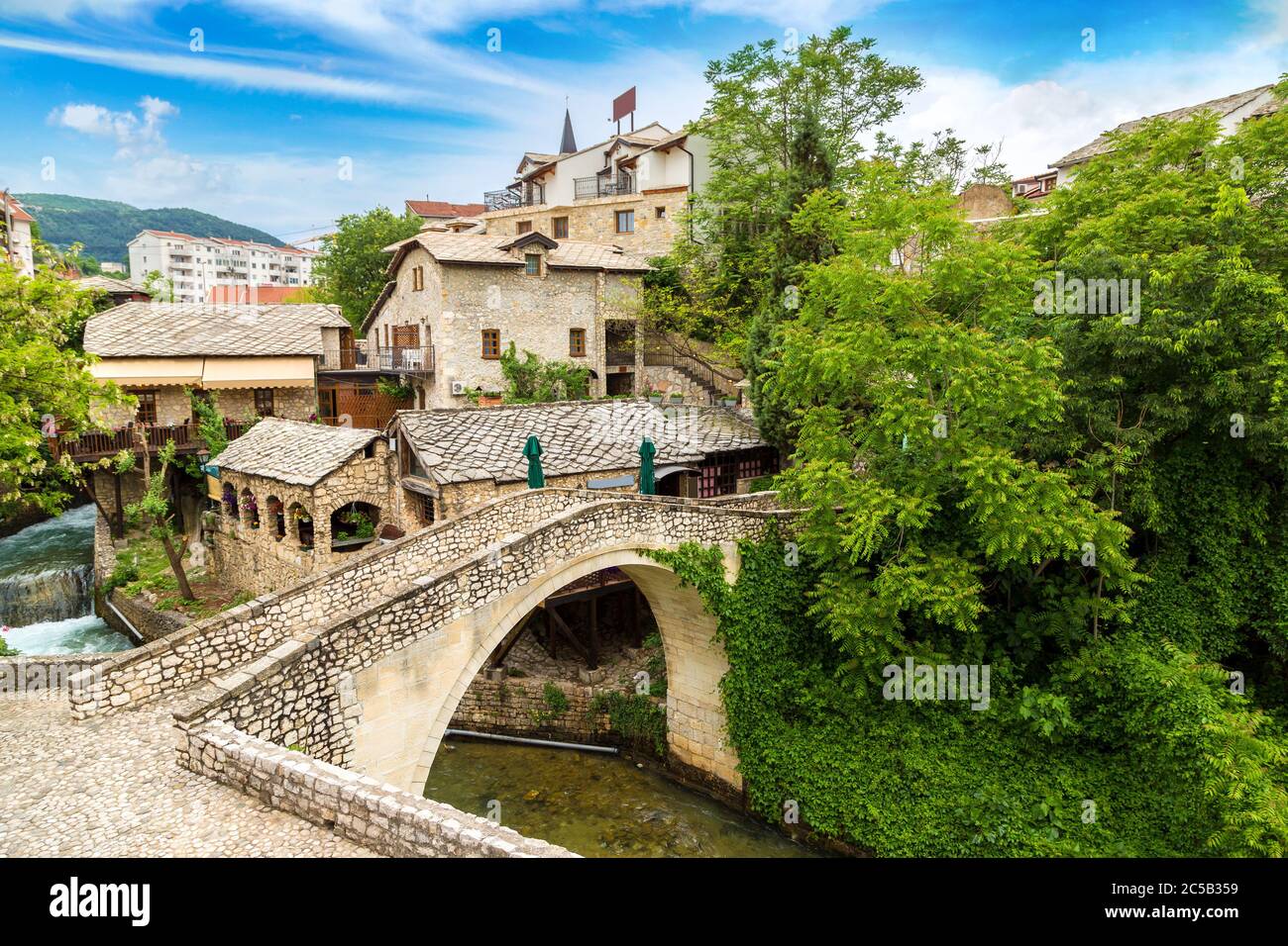 Historical center in Mostar in a beautiful summer day, Bosnia and ...