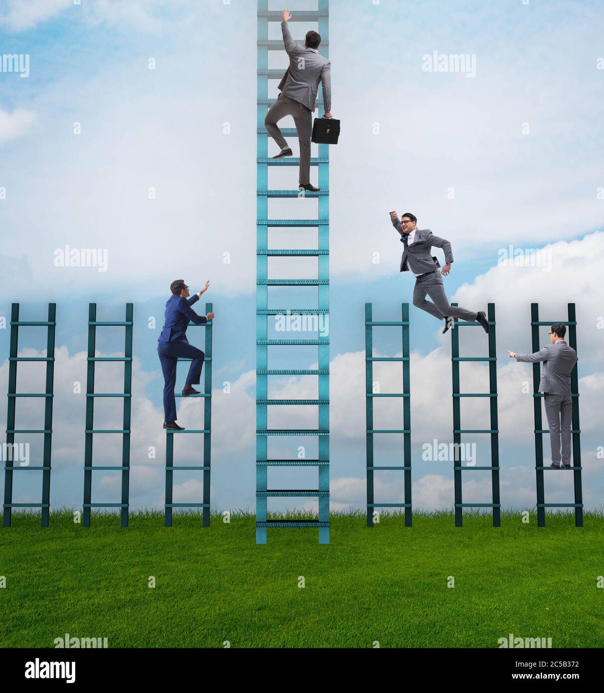 The competition concept with businessman beating competitors Stock ...