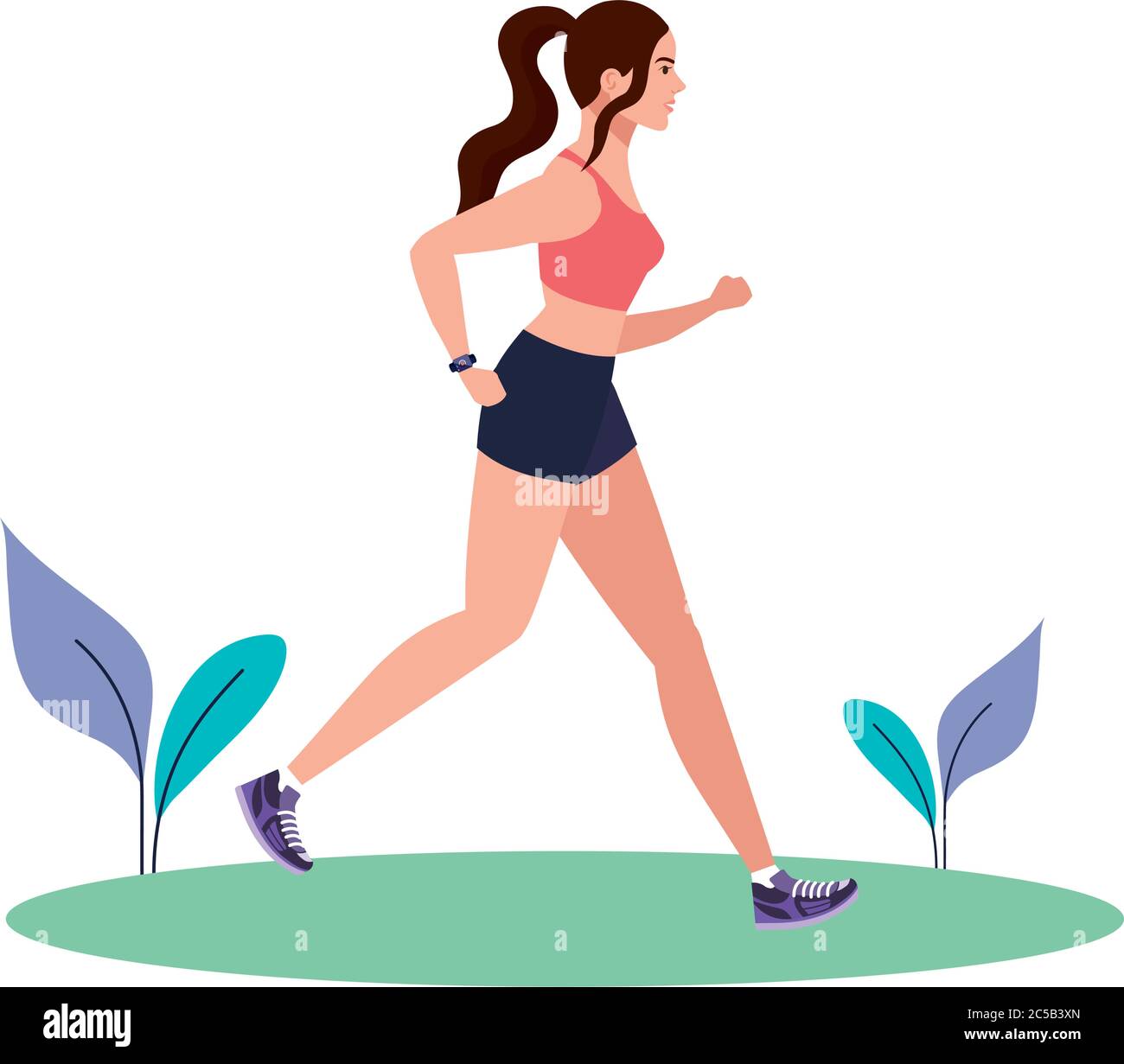 woman running on grass, woman in sportswear jogging, female athlete on ...