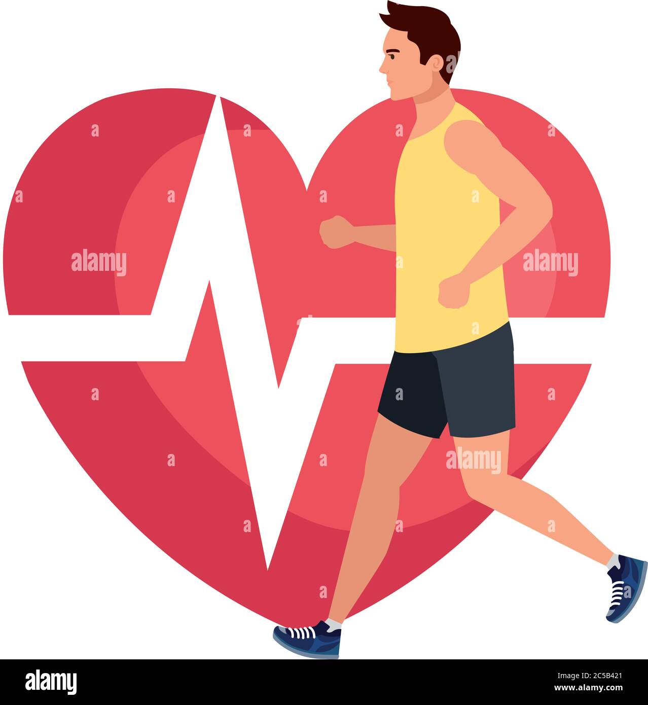 man running with heart pulse on background, male athlete with ...