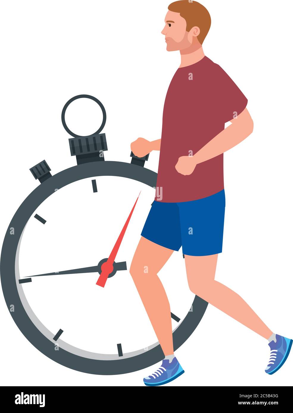 man running with stopwatch, man in sportswear jogging, male athlete ...