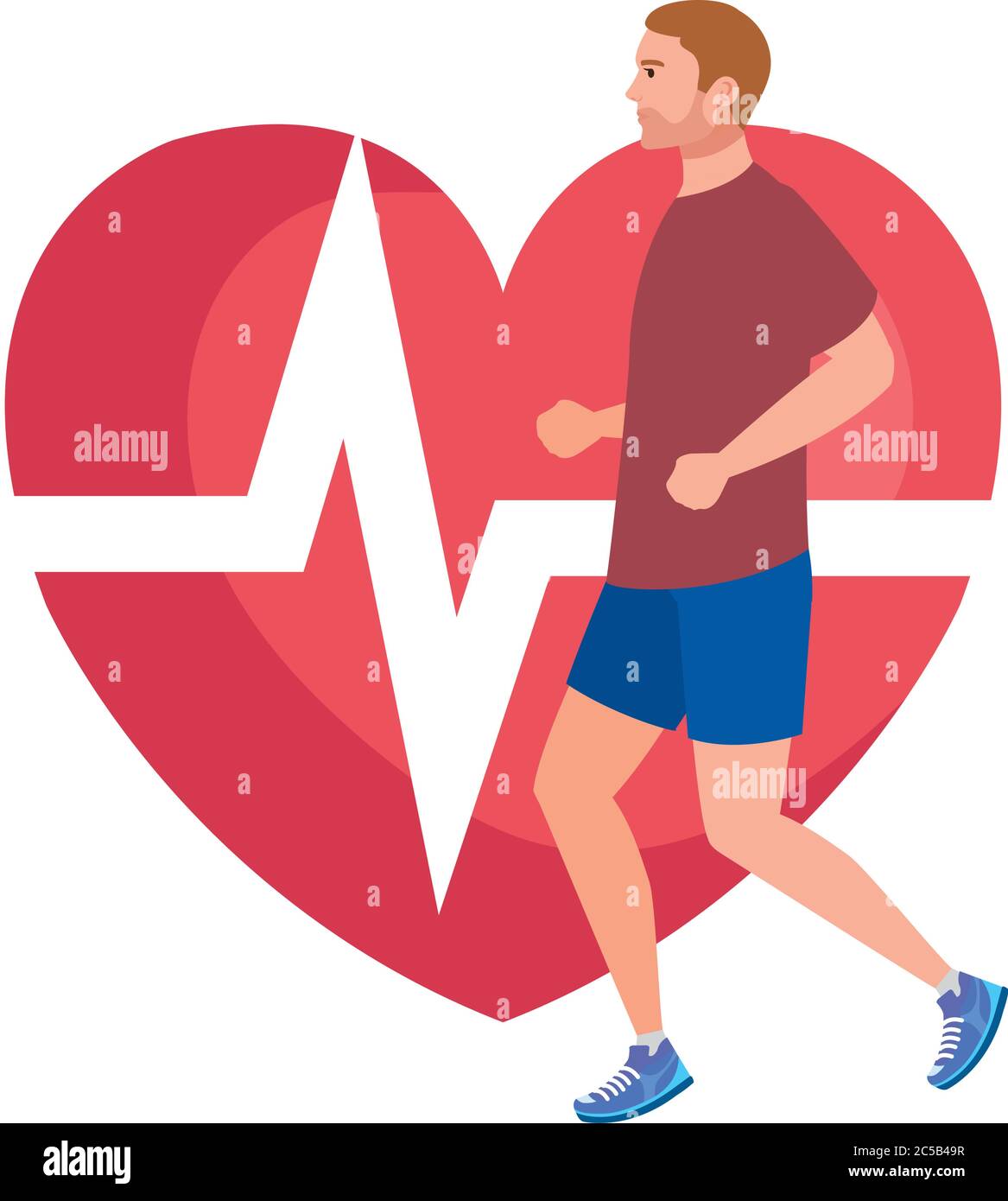 man running with heart pulse on background, male athlete with ...