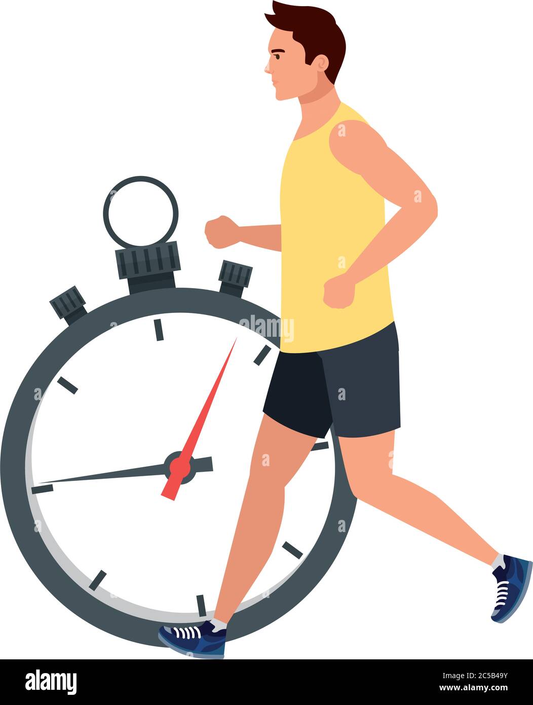 man running with stopwatch, man in sportswear jogging, male athlete ...