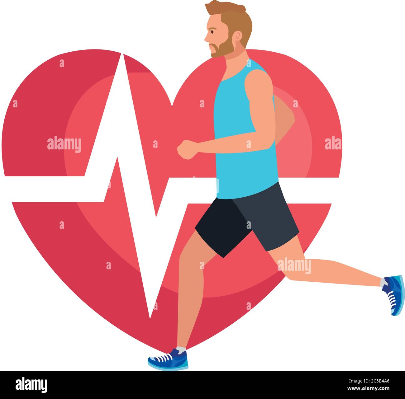 man running with heart pulse on background, male athlete with ...