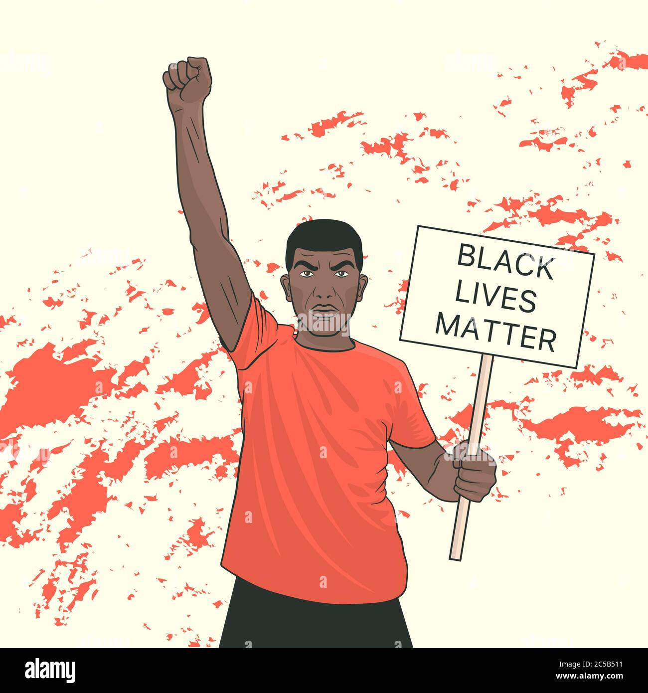 Black Lives Matter. Black Protesting Man at a Rally Holding a Banner ...