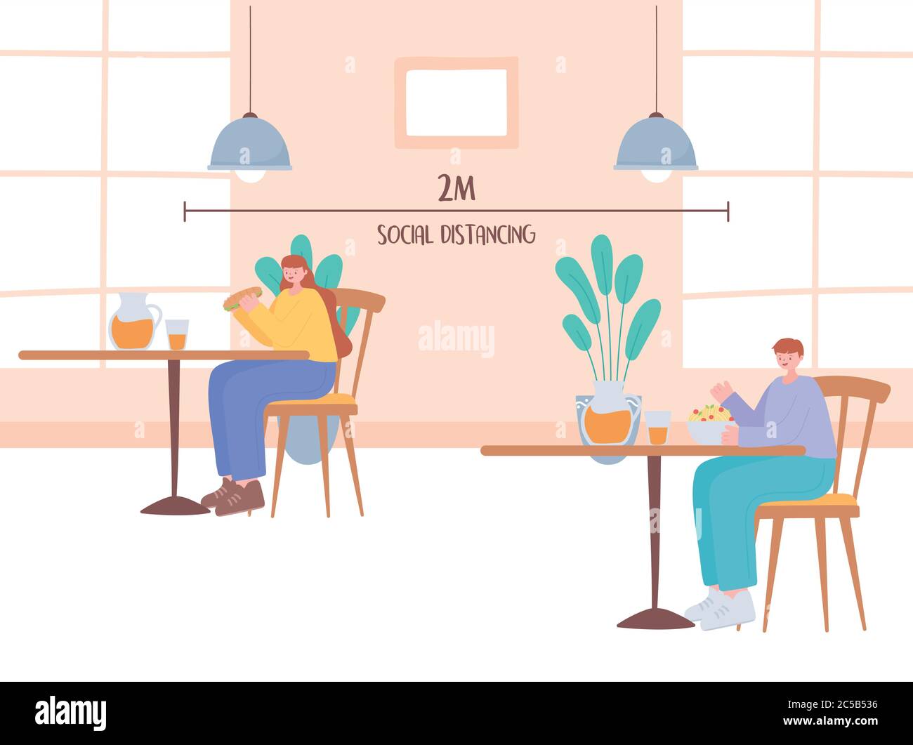 restaurant social distancing, people keeping distance at table for ...